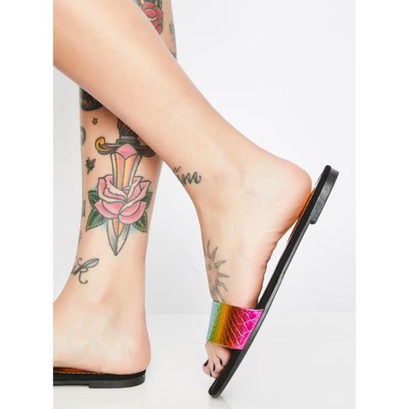 Dolls Kill | Shoes | Liliana Rainbow Thin Strap Iridescent Slides 55 ...